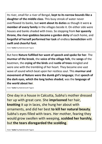 19th century writing - new GCSE preparation: 'Subha' , close reading ...