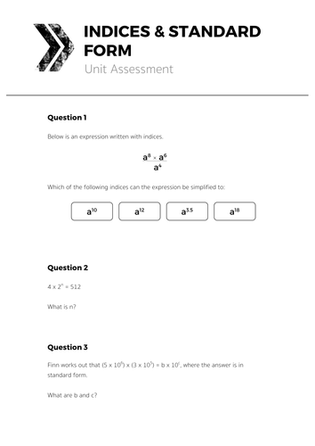 Indices & Standard Form - Complete Unit of Work | Teaching Resources
