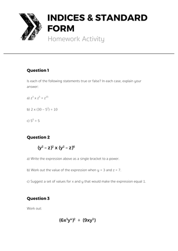 Indices & Standard Form - Complete Unit of Work | Teaching Resources