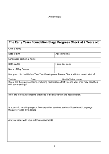 Two Year Old Progress Check template (EYFS) by traceyslloyd - Teaching ...