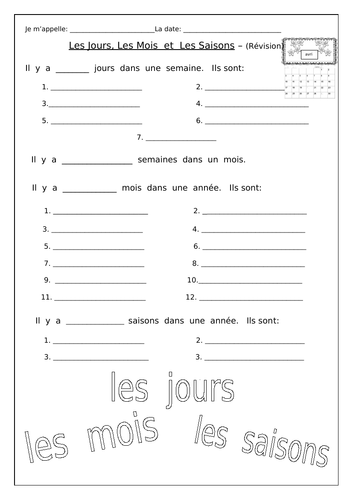 FRENCH - Months & Seasons - Les Mois de l'Année et Les Saisons ...