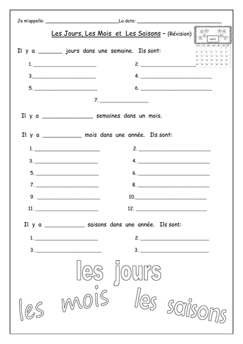 FRENCH - Months & Seasons - Les Mois de l'Année et Les Saisons ...