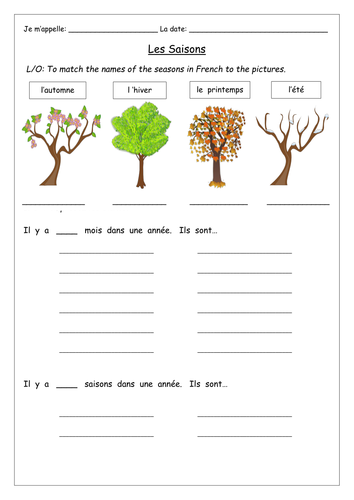 FRENCH - Months & Seasons - Les Mois de l'Année et Les Saisons ...