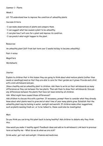 science year 2 plans 7 weeks plans Plants and living things | Teaching ...