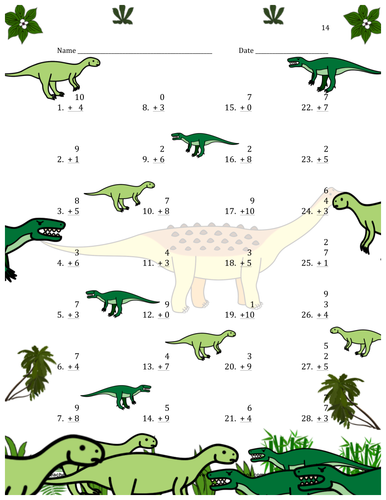Single Digit Addition - Dinosaur Themed Worksheets - Vertical ...