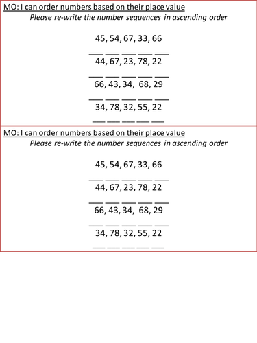 Ordering Numbers lowest to highest worksheets | Teaching Resources