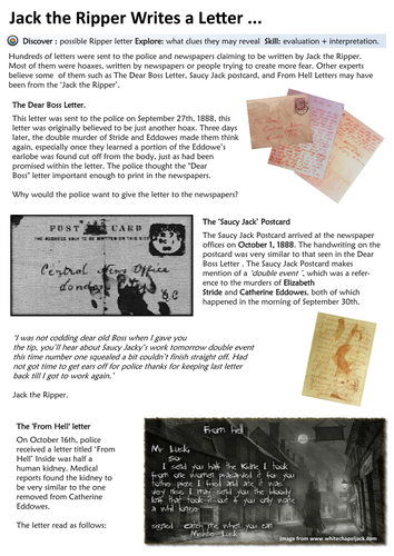 Jack the Ripper : analysing the Dear Boss letter | Teaching Resources