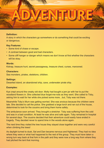 Adventure/Mystery story writing poster/example sheet | Teaching Resources