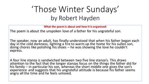 Compare ‘Those Winter Sundays’ by Robert Hayden and ‘An Inheritance’ by ...