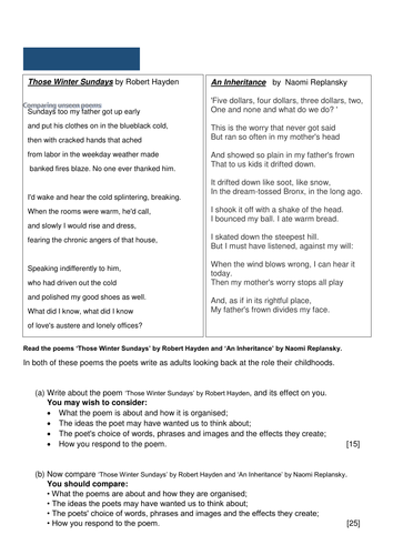 Compare ‘Those Winter Sundays’ by Robert Hayden and ‘An Inheritance’ by ...