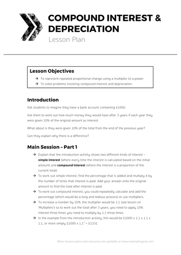 Compound Interest & Depreciation - Complete Lesson | Teaching Resources