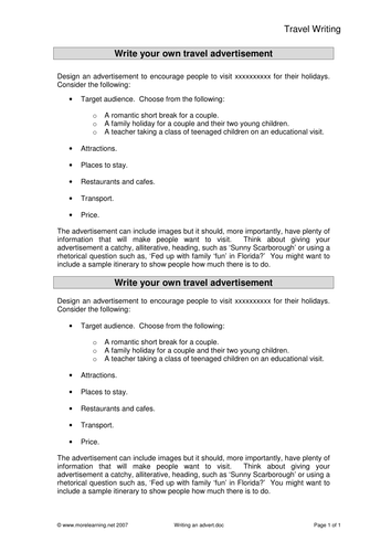 Travel Writing - Year 7 | Teaching Resources