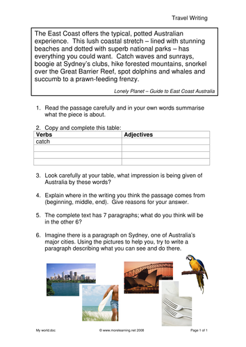 Travel Writing - Year 7 | Teaching Resources