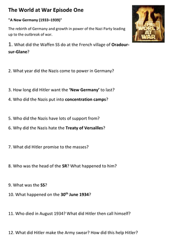 The World at War Episode One Student Video Sheet | Teaching Resources