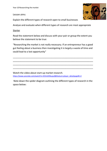 Marketing GCSE year 10 (Researching the market / Price / Product ...