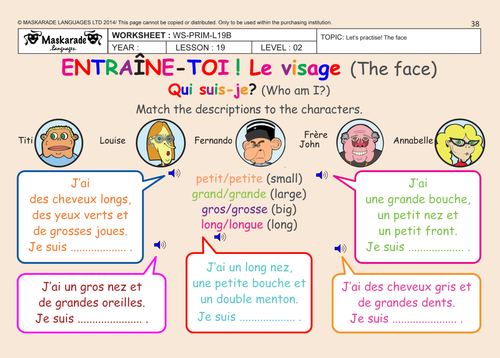 FRENCH HEALTH & BODY (UNIT-4) Y4-Y5: The face/ Describing someone ...