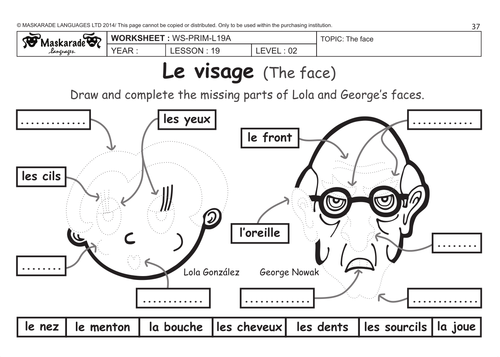 FRENCH HEALTH & BODY (UNIT-4) Y4-Y5: The face/ Describing someone ...