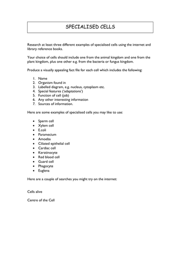 Specialised cells - Cell biology - NEW GCSE | Teaching Resources