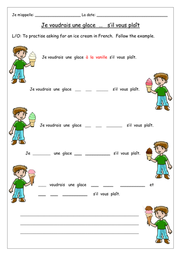 FRENCH - Ice Creams - Je Voudrais Une Glace - Worksheets | Teaching ...