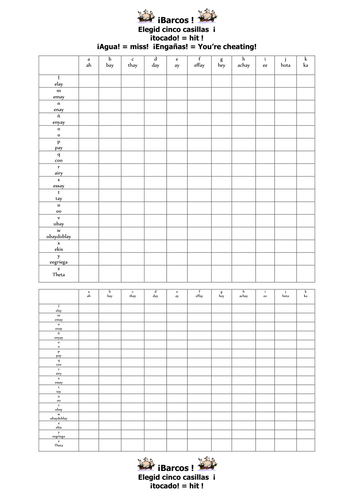 Spanish Teaching Resources. Alphabet Battleships Game/Lotto With ...