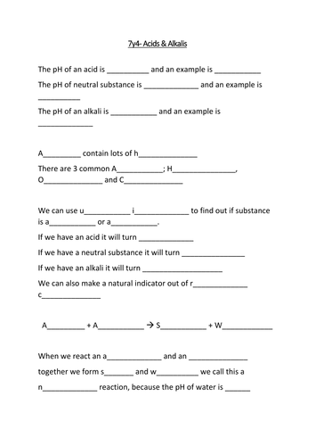 Acids, Alkali and Rocks Revision activity- KS3 | Teaching Resources