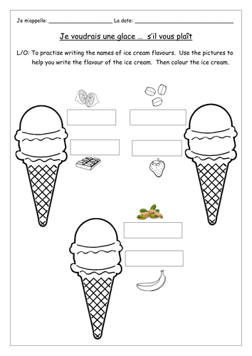 FRENCH - Ice Creams - Je Voudrais Une Glace - Worksheets | Teaching ...