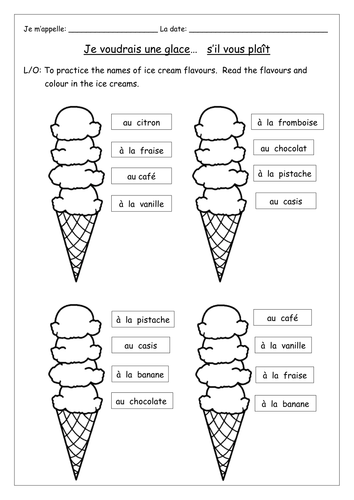 FRENCH - Ice Creams - Je Voudrais Une Glace - Worksheets | Teaching ...