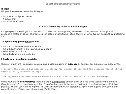 Jack the Ripper resource, activity and assessment package (15 resources ...