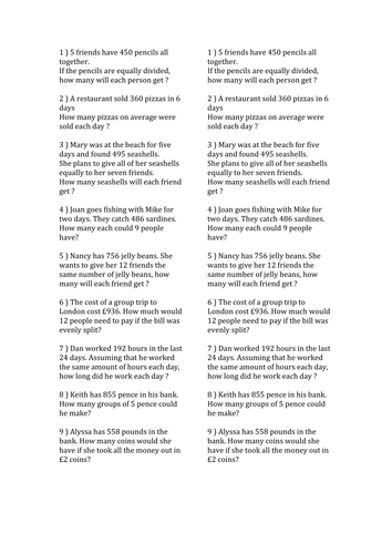 4 way differentiated division worded problems | Teaching Resources