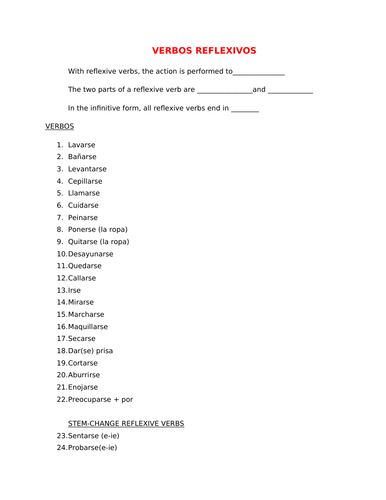 Reflexive verbs Spanish | Teaching Resources
