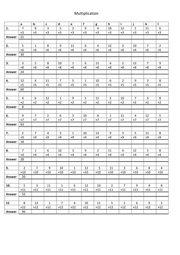 Times Tables - Multiplication | Teaching Resources