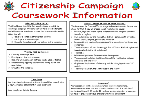 Edexcel Citizenship coursework planning booklet unit 4 | Teaching Resources