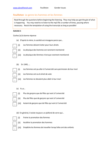 Le genre-3 sets of listening activities AS/A/IB level French with ...