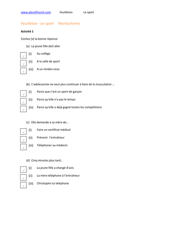 Le sport-3 sets of listening activities AS/A/IB level French with ...