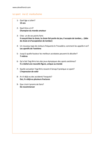 Le sport-3 sets of listening activities AS/A/IB level French with ...