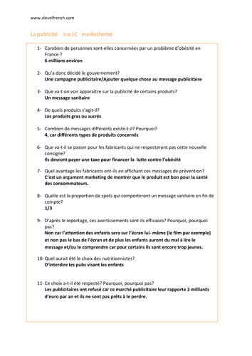 TOPIC-La publicité-3 sets of listening activities AS/A/IB level French ...