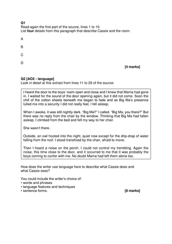 NEW AQA GCSE in English Language Paper 1 - 'Roll of Thunder, Hear My ...