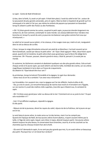 French: Christmas Story - Le Sapin by Hans Christian Andersen ...