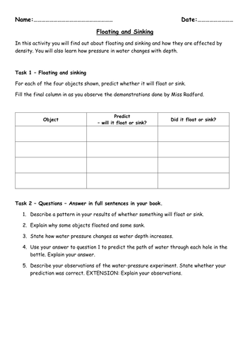 Pressure in Liquids - NEW KS3 | Teaching Resources