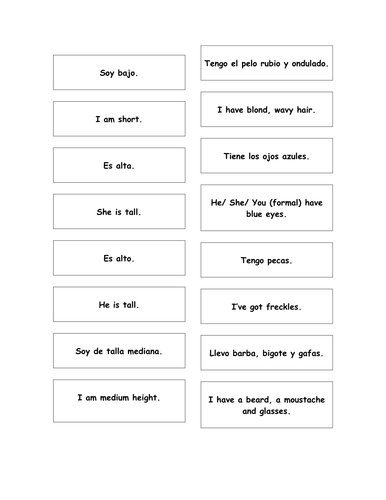 Spanish Teaching Resources. Matching Cards Physical Descriptions + Hair ...