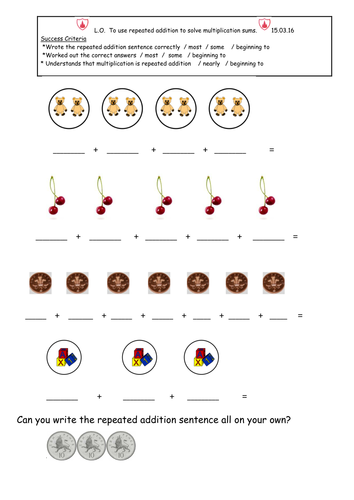 Repeated Addition Worksheets First Grade