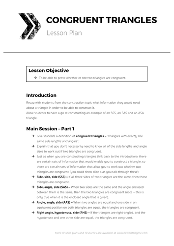 Congruent Triangles - Complete Lesson | Teaching Resources