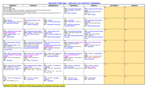 Year 6 Revision Timetable | Teaching Resources