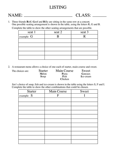 Handling Information/Systematic Listing | Teaching Resources