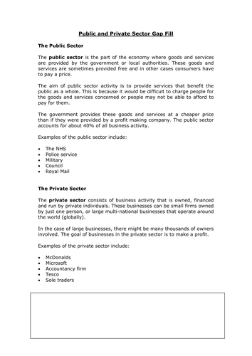 The Public & Private Sector / Organisations - Key Theory & Tasks ...