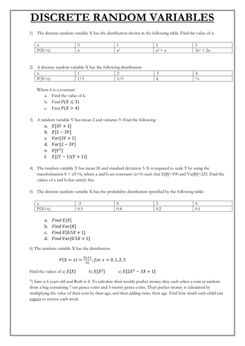 Discrete Random Variables Presentation, Worksheet & Answers | Teaching ...
