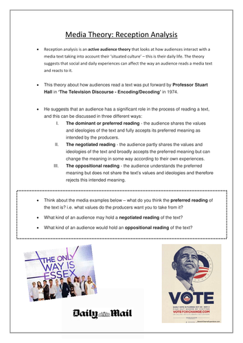 AS Media Studies Theory Handouts | Teaching Resources