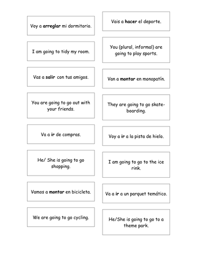 Spanish Teaching Resources. Near Future Worksheet, Matching Cards ...