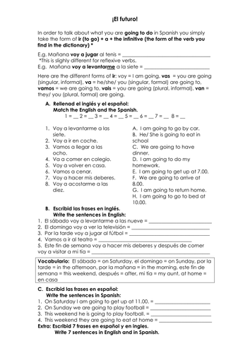 Spanish Teaching Resources. Near Future Worksheet, Matching Cards ...