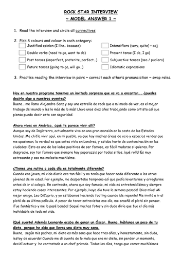 GCSE Healthy Lifestyle Rock Star Interview Writing Or Speaking ~ 20 ...